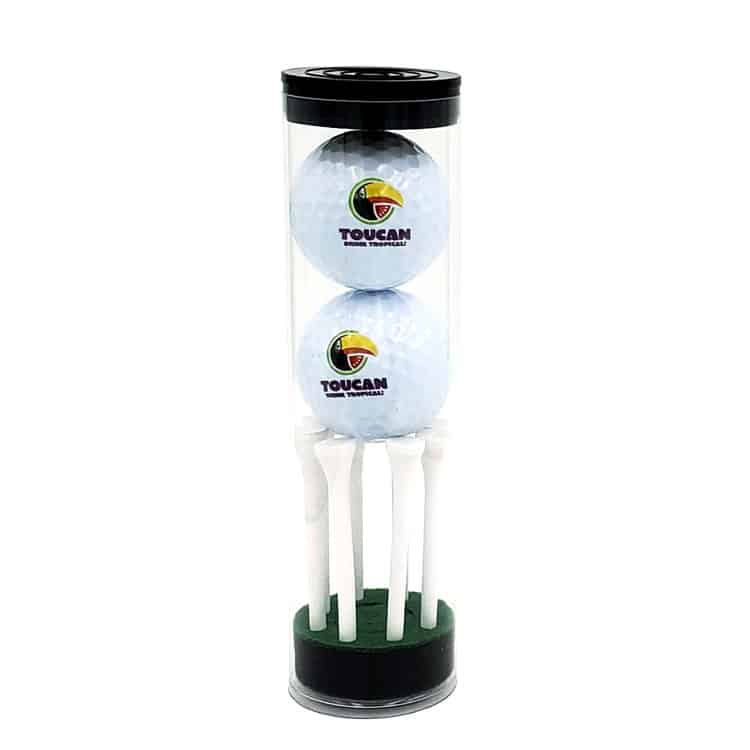 Two-Ball Tube Pack (w/ 2 logo balls & 9 stock tees) | Gologolfballs.com